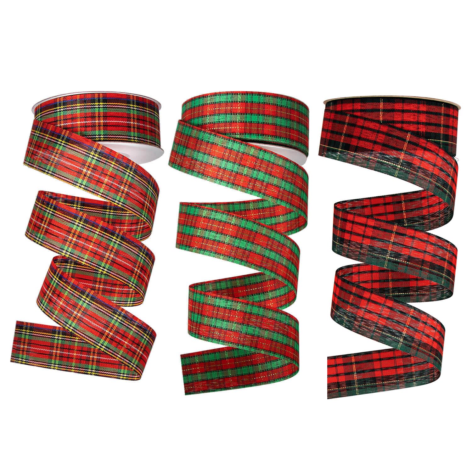 SoFire Christmas Plaid Ribbon for Gift Wrapping, 3 Rolls 1 Inch Wide 75 Yards Long Fabric Christmas Ribbon (3)