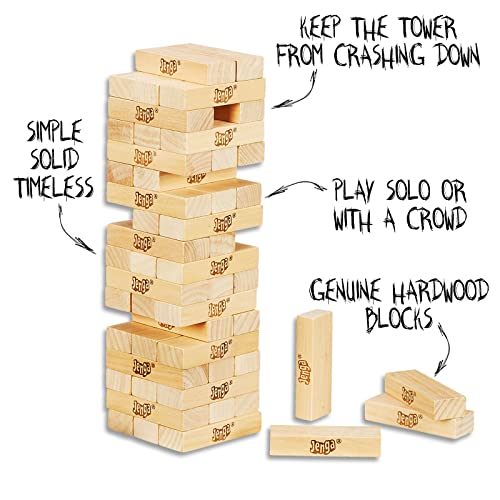 Jenga Classic Game with Genuine Hardwood Blocks, Stacking Tower Game for 1 or More Players, Kids Ages 6 and Up