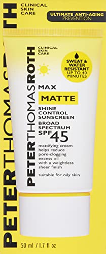 Peter Thomas Roth | Max Matte Shine Control Sunscreen Broad Spectrum SPF 45 | Mattifying Sunscreen For Oily Skin, Water-Resistant, 1.7 fl. Oz (Pack of 1)