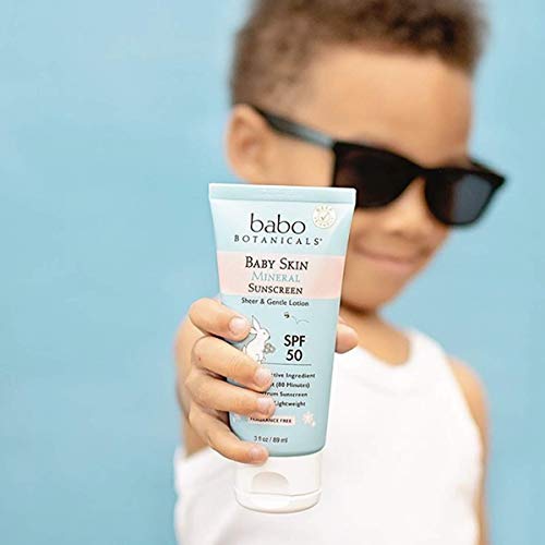 Babo Botanicals Baby Skin Mineral Sunscreen Lotion SPF 50 Broad Spectrum - with 100% Zinc Oxide Active – Fragrance-Free, Water-Resistant, Ultra-Sheer & Lightweight - 3 fl. oz.