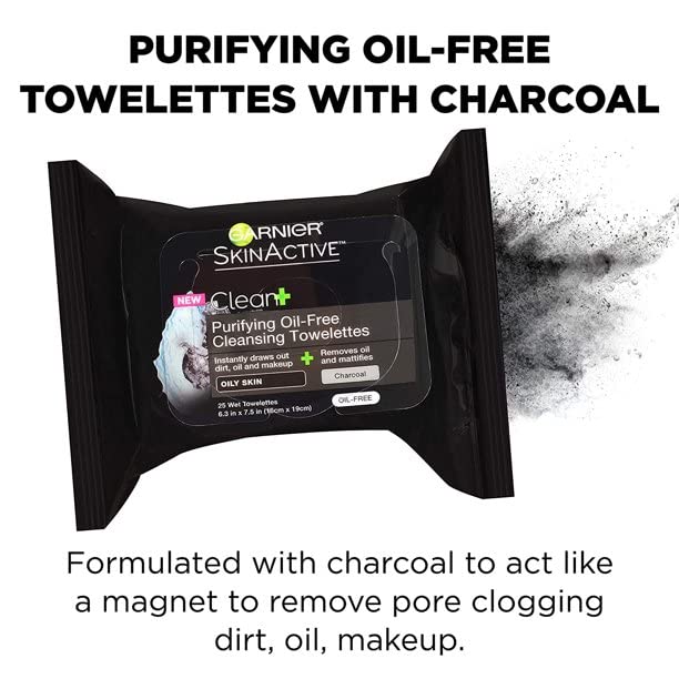 Garnier Skinactive Clean + Purifying Oil-Free Towelettes 25 Count (3 Pack)
