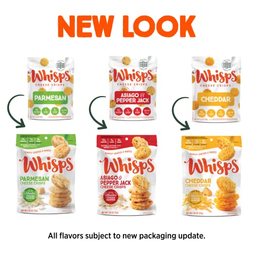 Whisps Cheese Crisps - Parmesan, Cheddar, Tangy Ranch & Nacho Cheese Snacks, Keto Snacks, 6-9g of Protein Per Bag, Low Carb, Gluten & Sugar Free, Great Tasting Healthy Snack, All Natural Cheese Crisps - Variety, .63 Oz (Pack of 12)