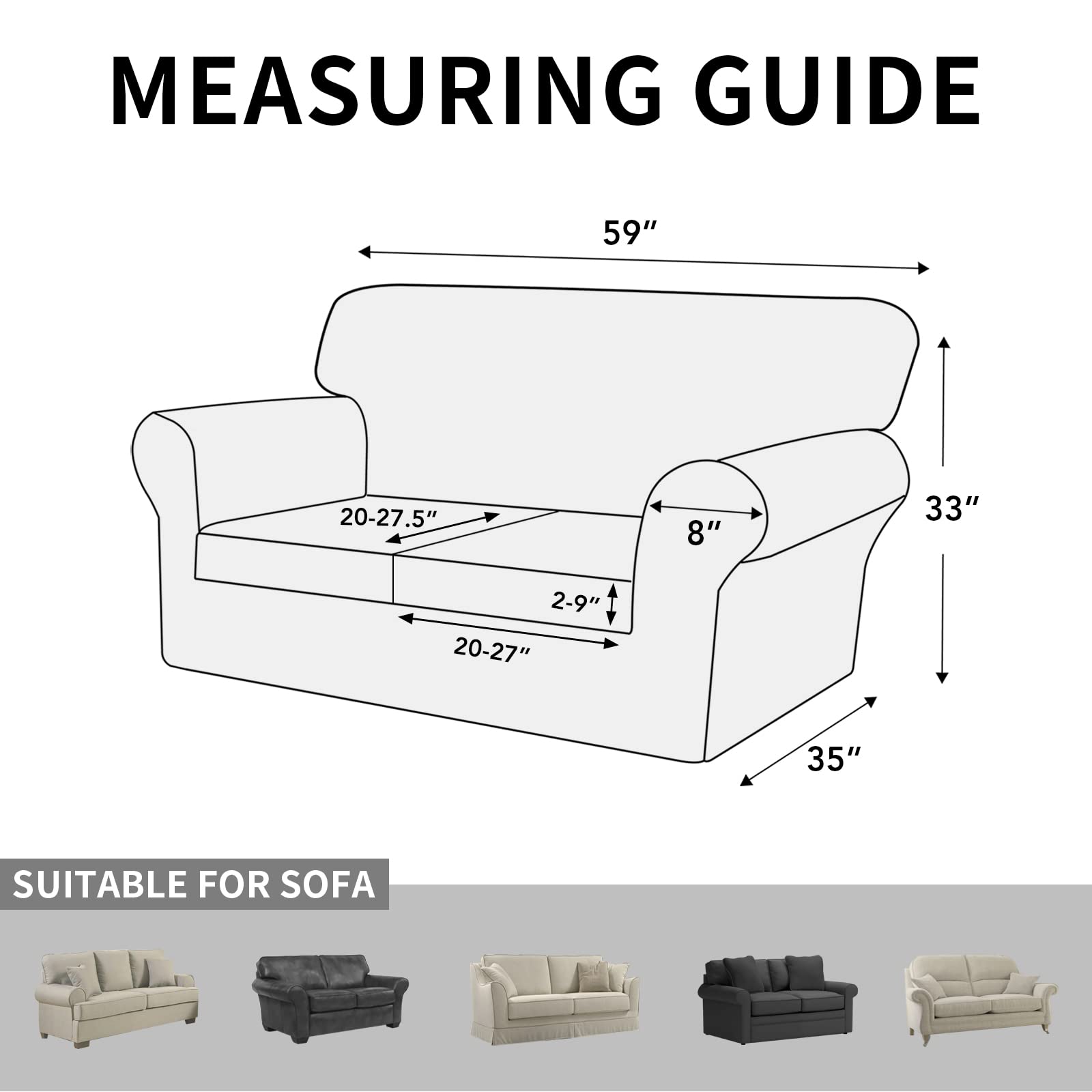 ISSUNTEX 3 Pieces High Stretch Thicken Loveseat Couch Covers, Soft Sofa Slipcover for 2 Separate Cushion Couch, Jacquard Fabric Elastic Sofa Cover Furniture Protector for Dogs (Loveseat, Light Gray)