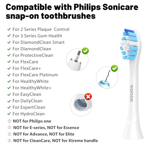 AOUGK Replacement Brush Heads Compatible with Philips Sonicare Electric Click-on Tooth Brush Handles, Toothbrush Head of Effective Cleaning and Plaque Removal, Pack of 10, White
