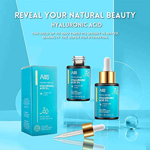 Hyaluronic Acid Serum for Skin 2% with Vitamin B5, C& E - Intense Hydration + Moisturizer, Plumps & Increase Firmness, Non-greasy, Paraben-free - 1. Fl Oz