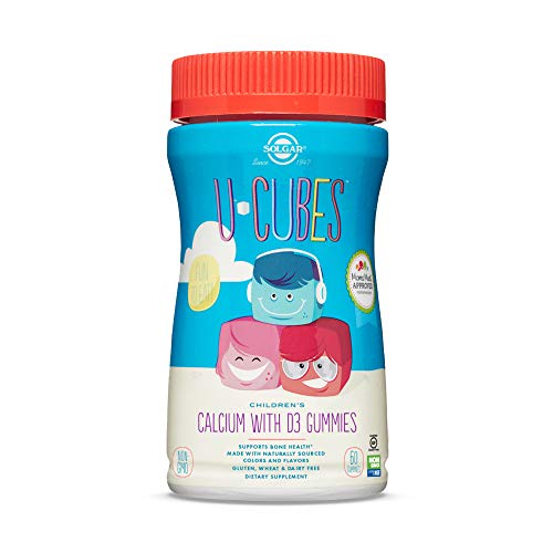 Solgar U-Cubes Children's Calcium with Vitamin D3, 60 Gummies - Strawberry Flavor - Supports Bone & Teeth Health - Non GMO Gluten Free, Dairy Free - 30 Servings