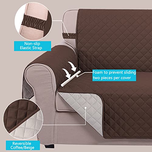 U-NICE HOME Loveseat Sofa Cover Reversible Couch Cover for Dogs with Elastic Straps Water Resistant Furniture Protector for Pets Couch Cover for 2 Cushion Couch (Loveseat, Coffee/Beige)