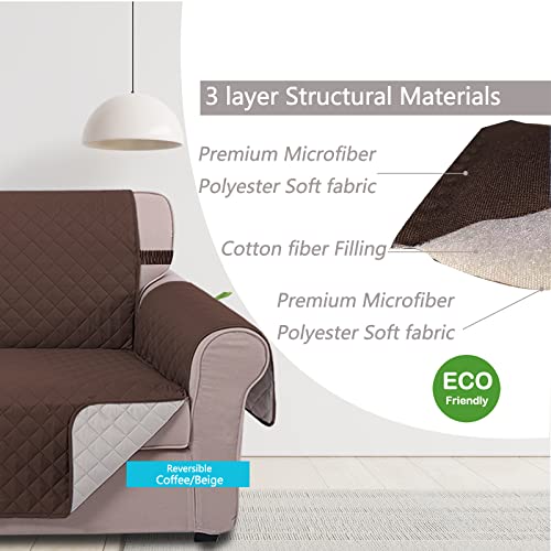 U-NICE HOME Loveseat Sofa Cover Reversible Couch Cover for Dogs with Elastic Straps Water Resistant Furniture Protector for Pets Couch Cover for 2 Cushion Couch (Loveseat, Coffee/Beige)