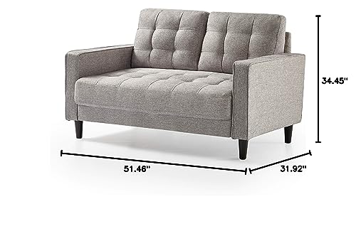 ZINUS Benton Loveseat Sofa, Grid Tufted Cushions, Easy, Tool-Free Assembly, Soft Grey