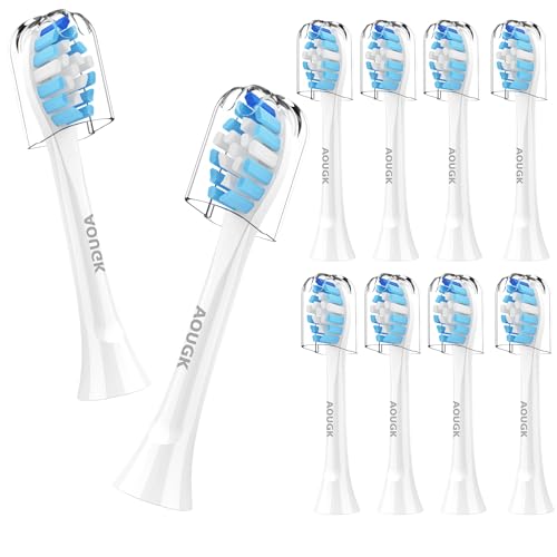 AOUGK Replacement Brush Heads Compatible with Philips Sonicare Electric Click-on Tooth Brush Handles, Toothbrush Head of Effective Cleaning and Plaque Removal, Pack of 10, White