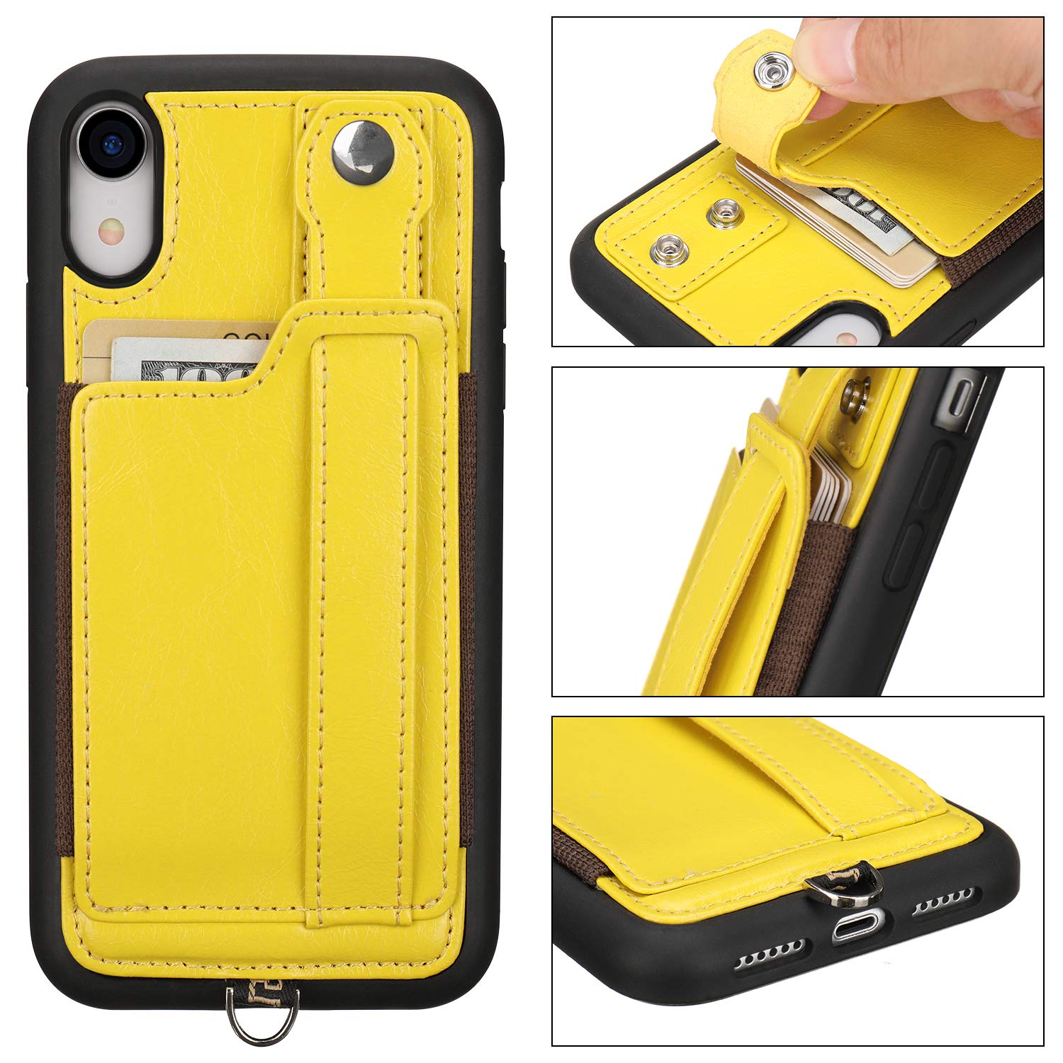 TOOVREN iPhone XR Wallet Case with Lanyard Strap Card Holder Xr iPhone Case Protective Cover with Stand Wallet Leather PU Detachable iPhone Lanyard for iPhone XR 6.1 Inch (2018) (Yellow)