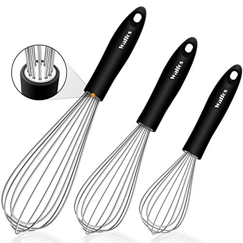 Stainless Steel Wire Whisk Set - 3 Packs Balloon Whisk, Thick Wire Wisk & Strong Handles, Egg Frother for Cooking, Blending, Whisking, Beating and Stirring (8.5"+10"+11")