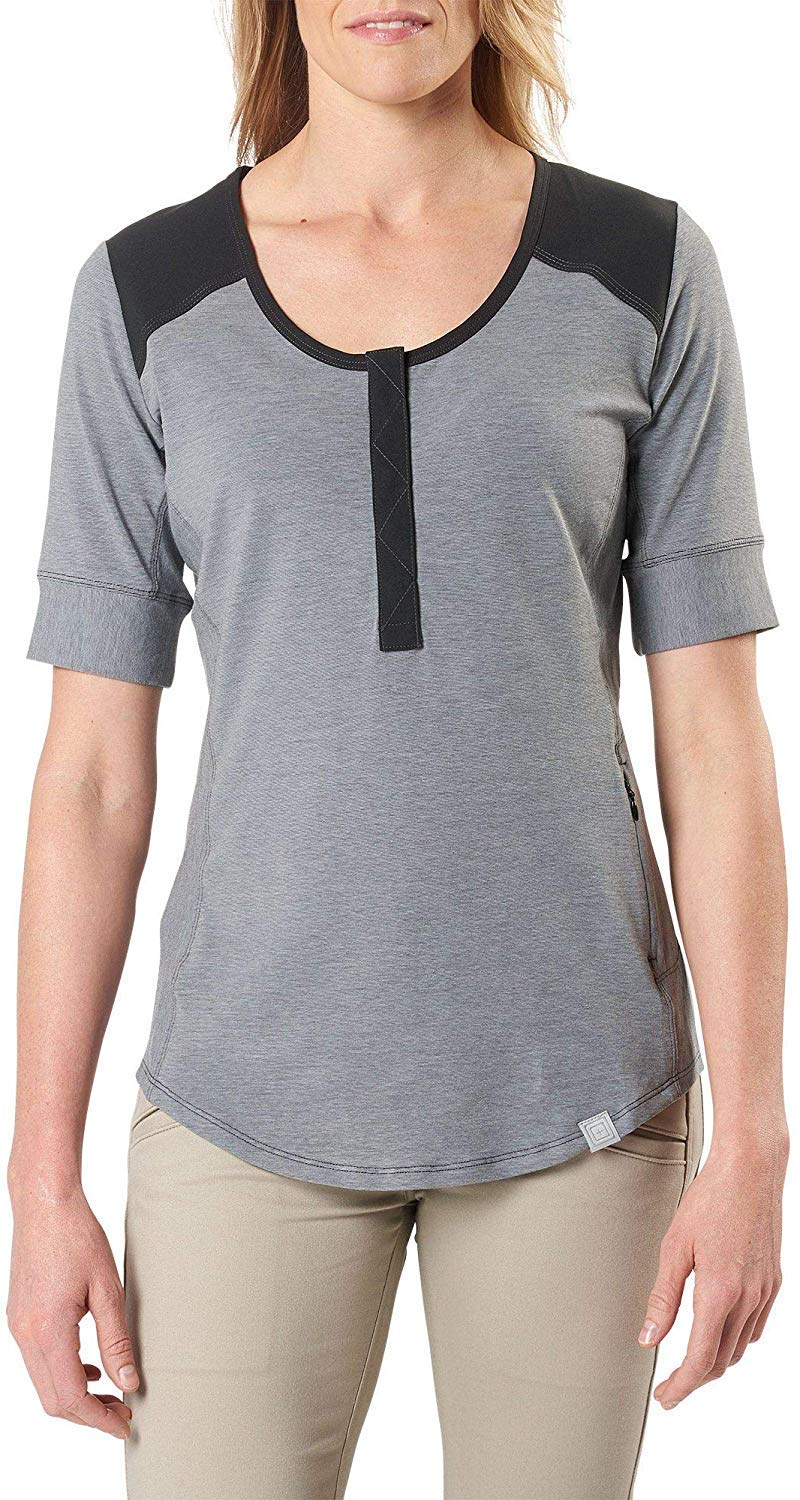 5.11 Tactical Women's Willow Henley Training Top, Wicking, Mechanical Stretch Fabric, Black, XS, Style 31146