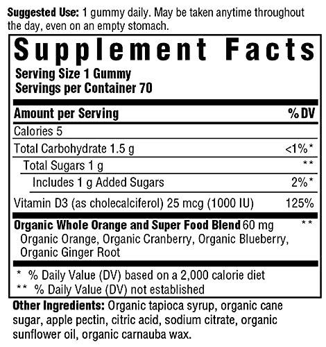 MegaFood D3 1000 IU (25 mcg) Gummy - Vitamin D Supplement for Bone, Muscle & Immune Support - Non-GMO, Gluten-Free - Mixed Fruit - 70 Count