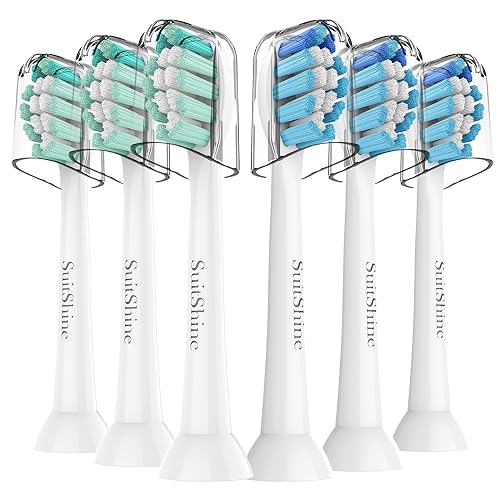 SuitShine Replacement Toothbrush Heads for Philips Sonicare Replacement Heads, Compatible with Phillips Sonicare Snap-on Electric Tooth Brushes, 6 Pack