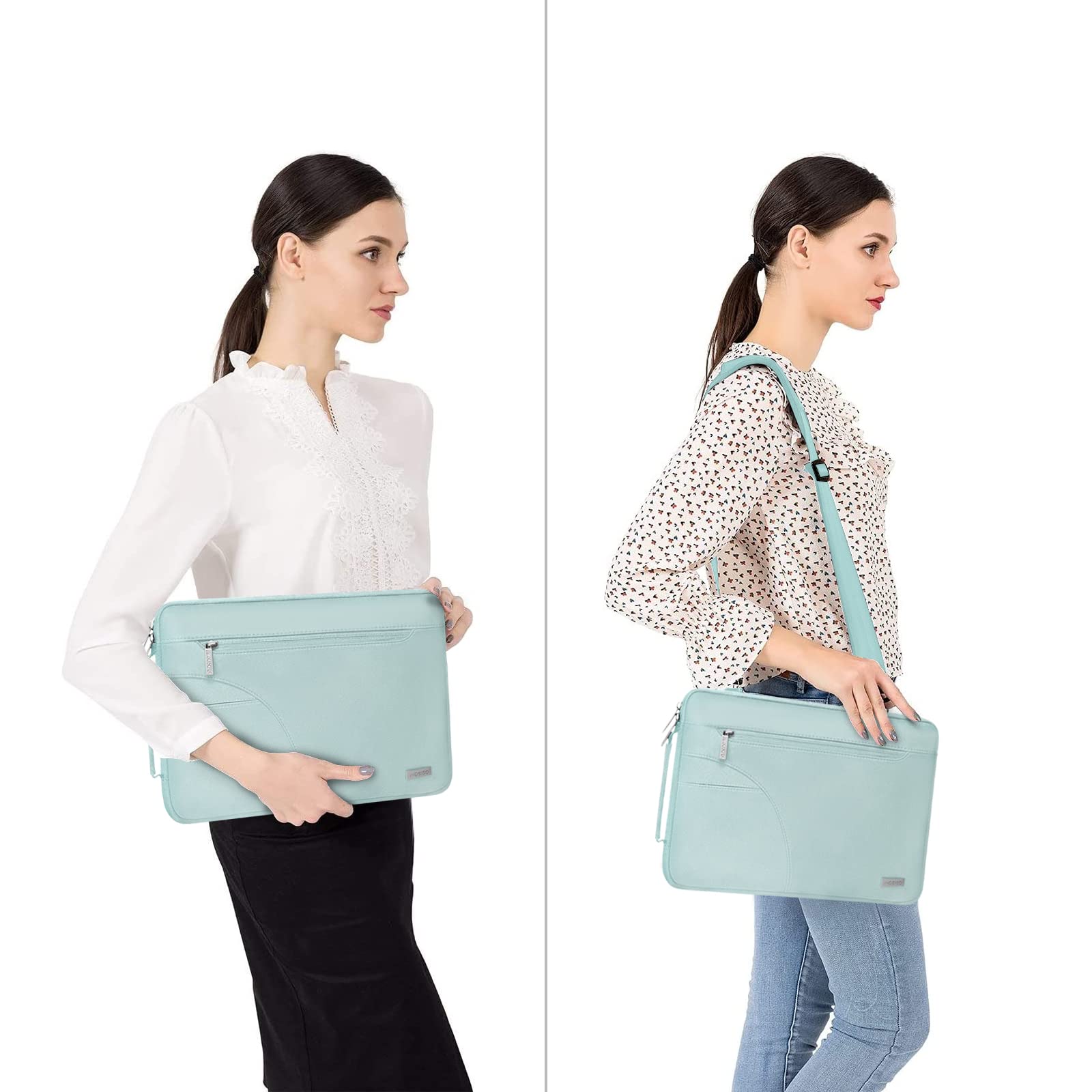 MOSISO Laptop Shoulder Bag Compatible with MacBook Air/Pro,13-13.3 inch Notebook,Compatible with MacBook Pro 14 2023-2021 A2779 M2 A2442 M1, Polyester Briefcase Sleeve with Side Handle, Mint Green