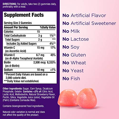 Nature's Bounty Vitamin Biotin Optimal Solutions Hair, Skin and Nails Gummies, 200 Count