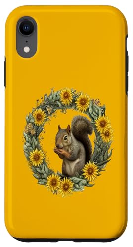 iPhone XR Gray Squirrel With Yellow Flower Wreath Kentucky State Art Case