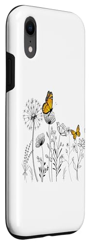 iPhone XR Retro Sketch of Botanical Wildflowers & Yellow Butterflies Case