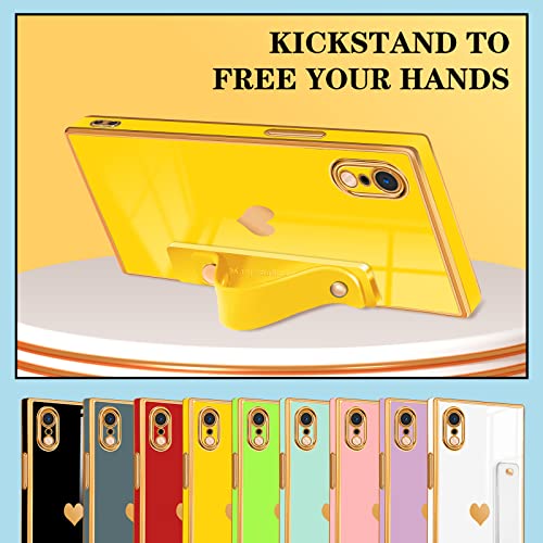 Petitian for iPhone XR Case Stand/String, Luxury Cute Women Girls Heart Electroplated Designer Phone Cases for XR, Yellow