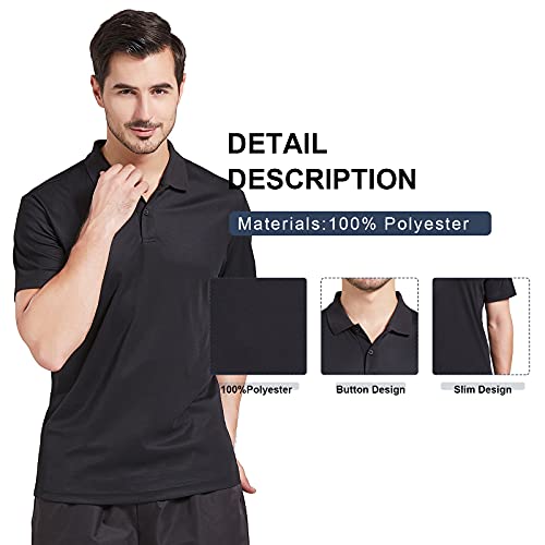 Casei Men's Polo Shirts Short Sleeve T Shirts Quick Dry Performance Tactical Shirts Moisture Wicking Golf Shirt(Black,XL)
