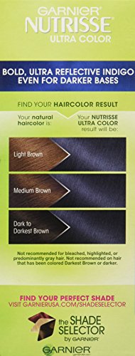Garnier Hair Color Nutrisse Ultra Color Nourishing Creme, IN1 Dark Intense Indigo (Midnight Iris) Blue Permanent Hair Dye, 1 Count (Packaging May Vary)