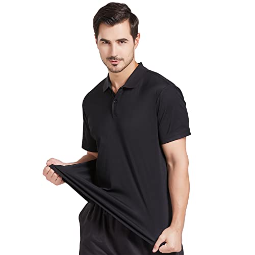 Casei Men's Polo Shirts Short Sleeve T Shirts Quick Dry Performance Tactical Shirts Moisture Wicking Golf Shirt(Black,XL)