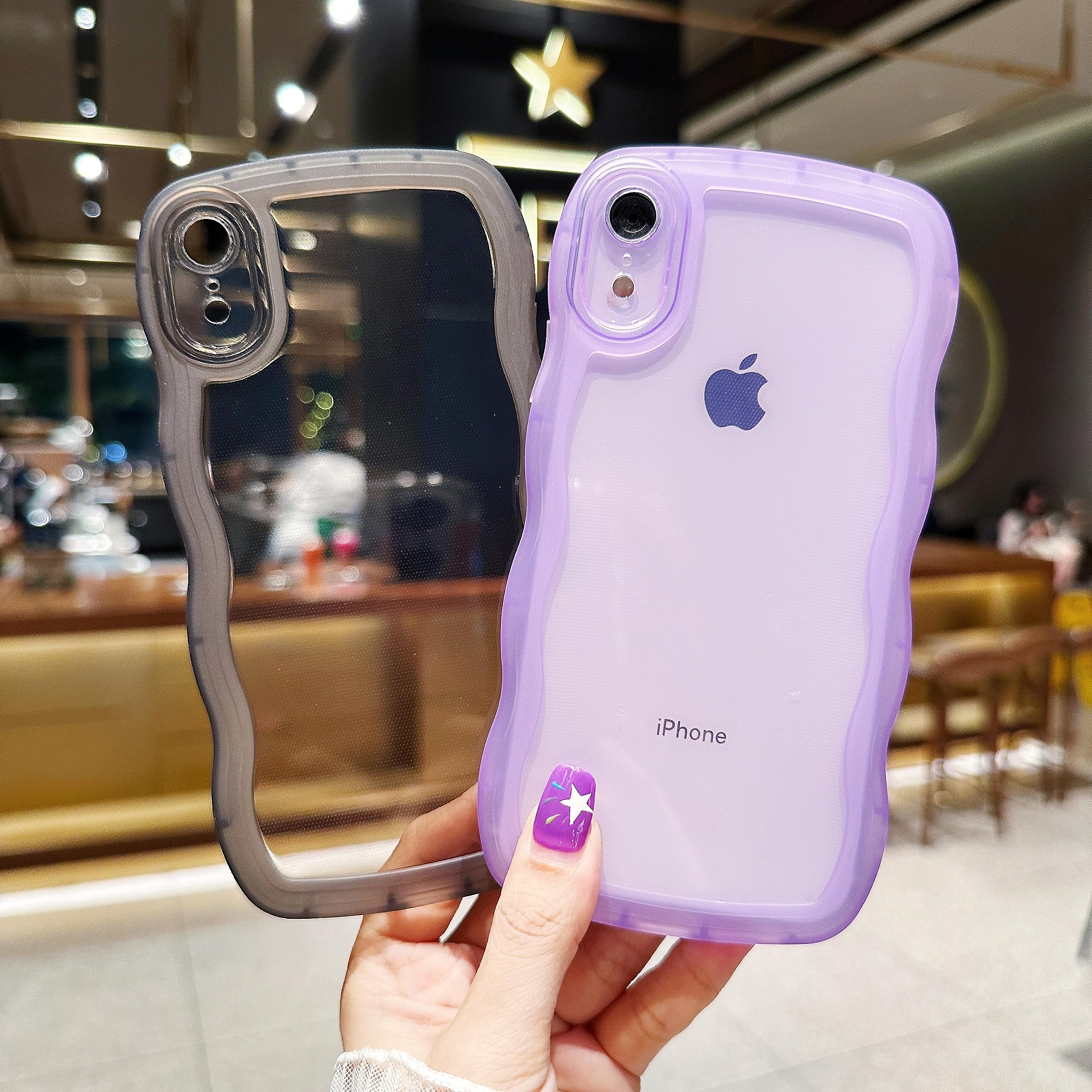 XIQI Compatible with iPhone XR Case 6.1", Cute Kawaii Curly Wave Frame Shape Soft Silicone Shockproof Protective Phone Cover for Women Girls, Clear/Yellow