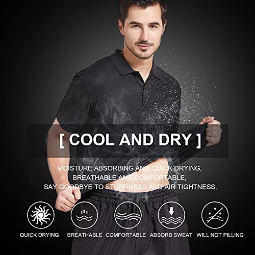 Casei Men's Polo Shirts Short Sleeve T Shirts Quick Dry Performance Tactical Shirts Moisture Wicking Golf Shirt(Black,XL)