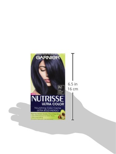 Garnier Hair Color Nutrisse Ultra Color Nourishing Creme, IN1 Dark Intense Indigo (Midnight Iris) Blue Permanent Hair Dye, 1 Count (Packaging May Vary)