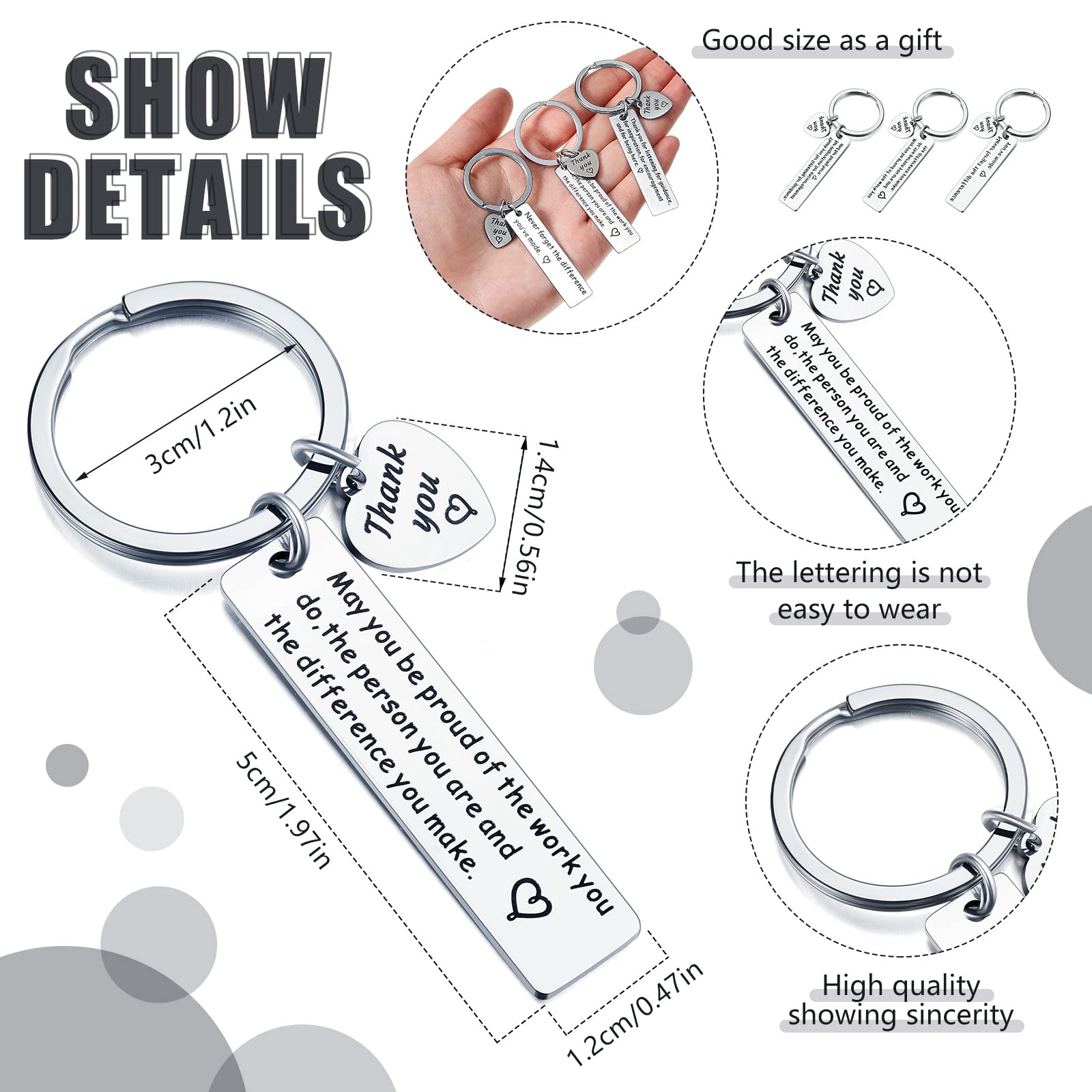 24 Pcs Thank You Gifts Appreciation Keychain Make a Difference Keychain Employee Teacher Nurse Worker Appreciation Week Gifts (Silver)