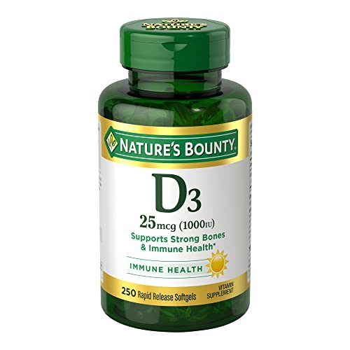 Natureās Bounty Vitamin D3 1000 IU, Immune Support, Helps Maintain Healthy Bones, 250 Rapid Release Softgels