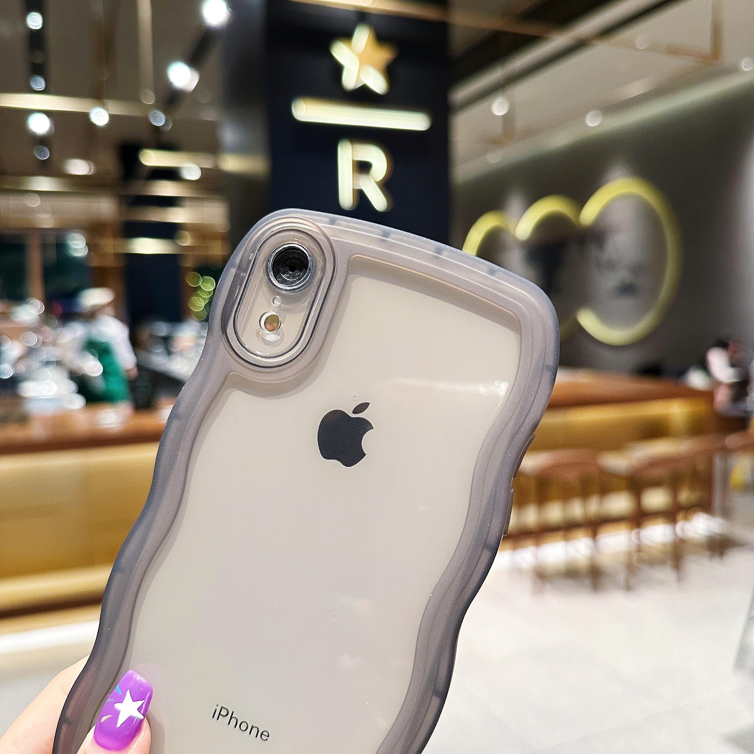 XIQI Compatible with iPhone XR Case 6.1", Cute Kawaii Curly Wave Frame Shape Soft Silicone Shockproof Protective Phone Cover for Women Girls, Clear/Yellow