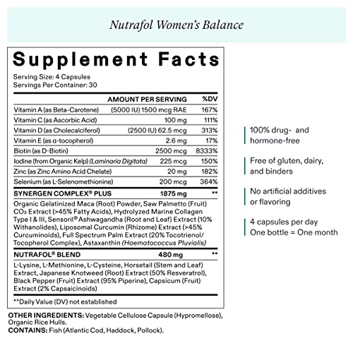 Nutrafol Women's Balance Hair Growth Supplement | Ages 45+ | Clinically Proven for Visibly Thicker Hair & Scalp Coverage | Dermatologist Recommended | 3 Month Supply