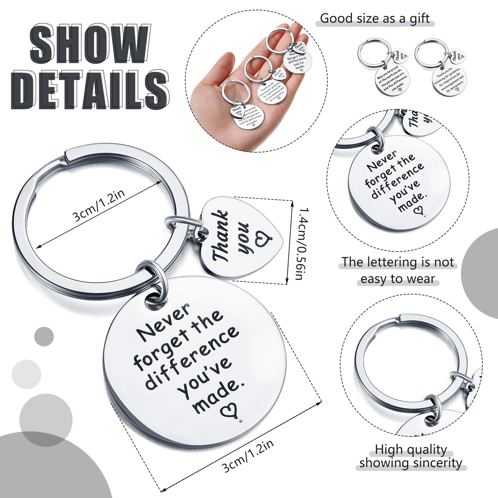 24 Pcs Thank You Gifts Appreciation Keychain Make a Difference Keychain Employee Teacher Nurse Worker Appreciation Week Gifts (Silver)