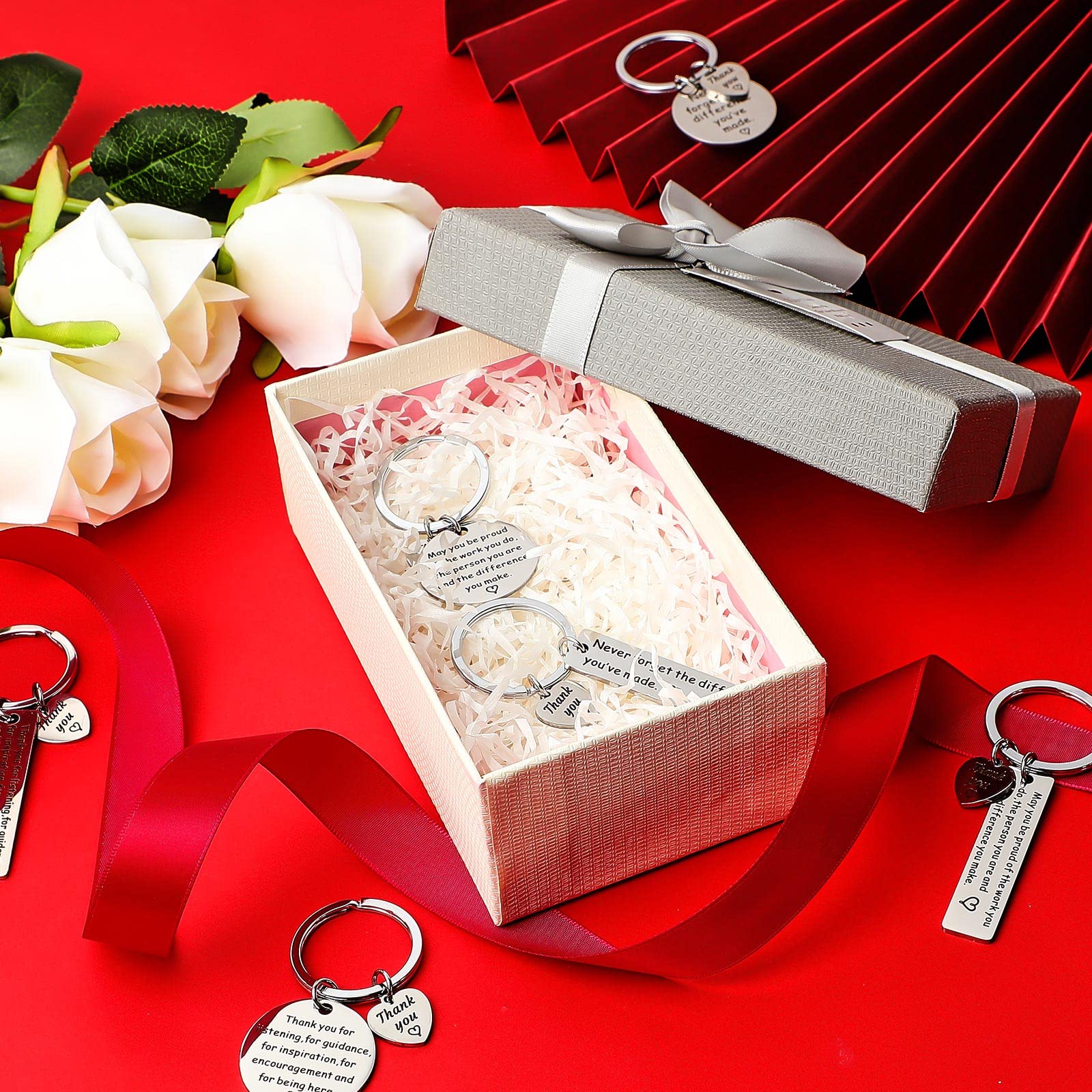 24 Pcs Thank You Gifts Appreciation Keychain Make a Difference Keychain Employee Teacher Nurse Worker Appreciation Week Gifts (Silver)