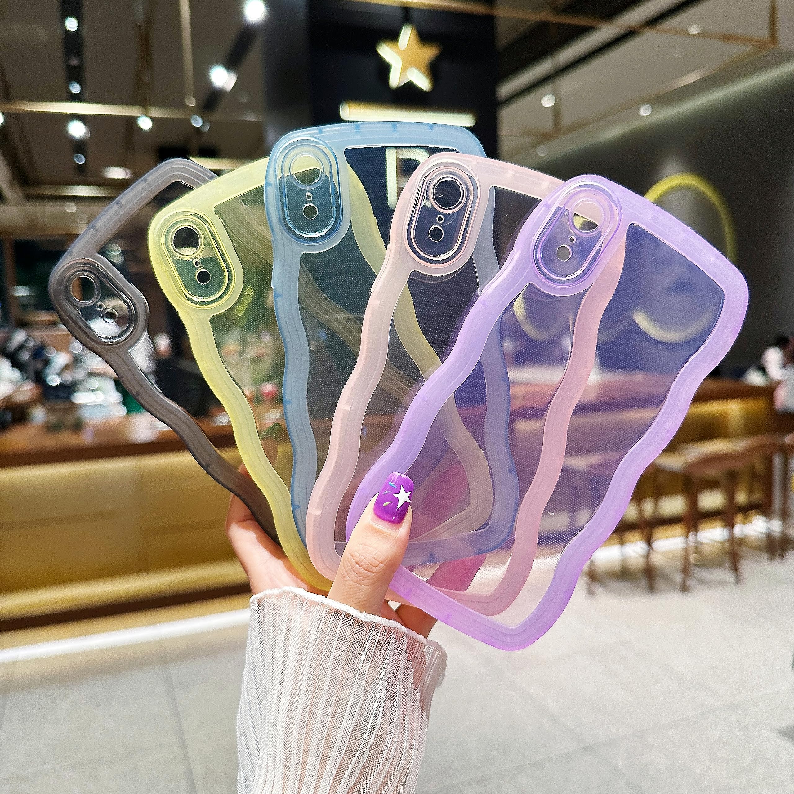 XIQI Compatible with iPhone XR Case 6.1", Cute Kawaii Curly Wave Frame Shape Soft Silicone Shockproof Protective Phone Cover for Women Girls, Clear/Yellow
