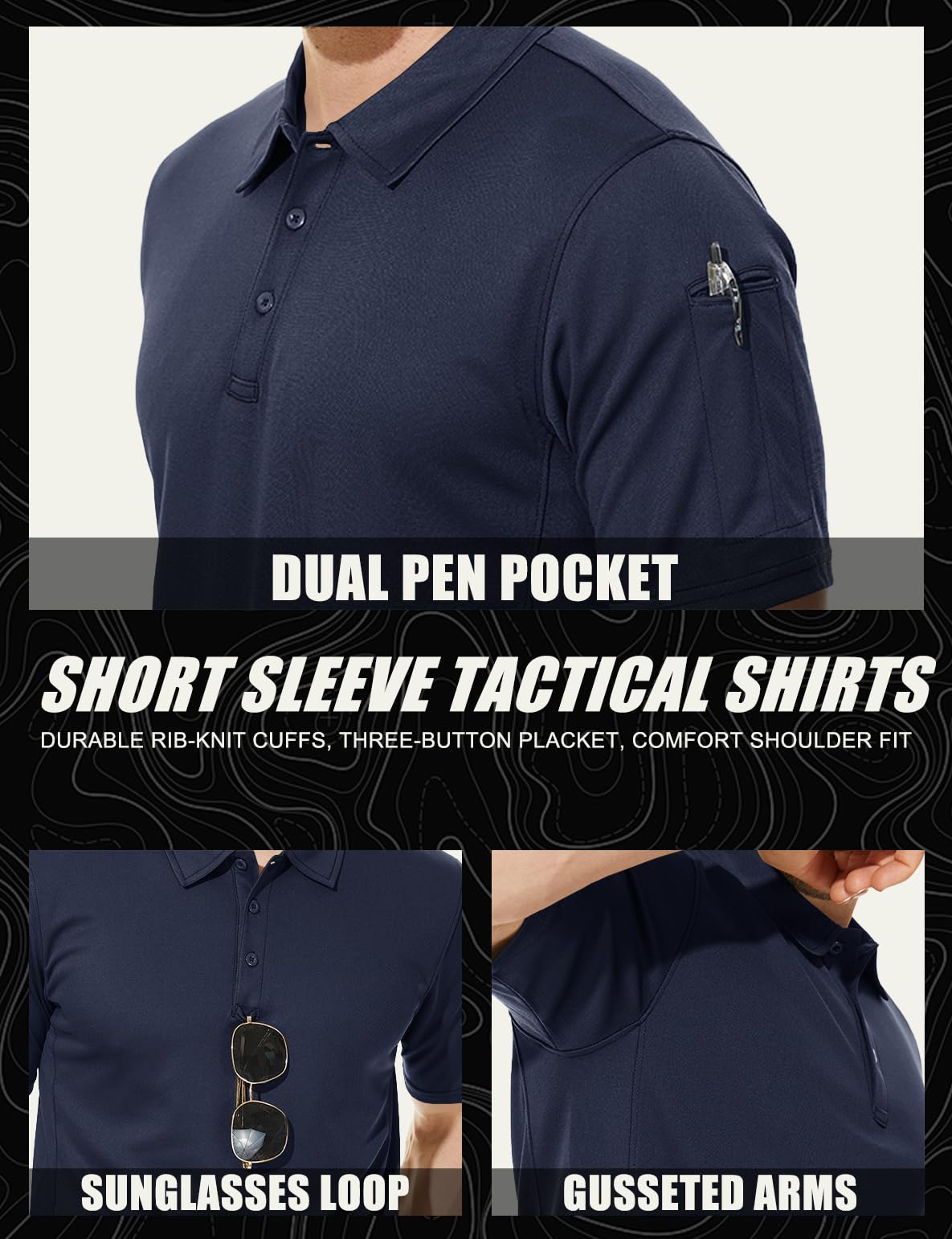 MAGCOMSEN Navy Blue Polo Shirts for Men T Shirts Short-Sleeve Hiking Shirts Hunting Shirt Tactical Shirts Navy L