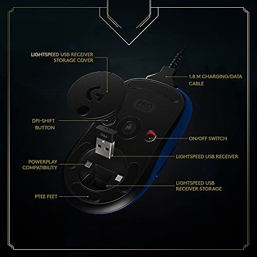 Logitech G PRO Wireless Gaming Mouse - Lightspeed, Hero 25K Sensor, 25,600 DPI, RGB, 4-8 Customizable Buttons, Ambidextrous, Official League of Legends Edition