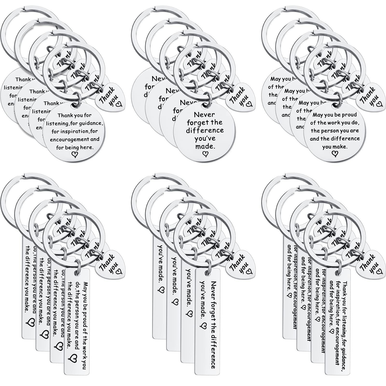 24 Pcs Thank You Gifts Appreciation Keychain Make a Difference Keychain Employee Teacher Nurse Worker Appreciation Week Gifts (Silver)