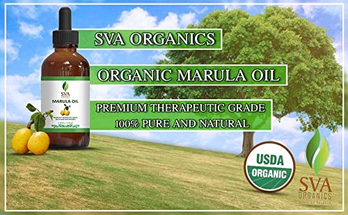 SVA ORGANICS Marula Oil Organic USDA 4 Oz Pure Natural Cold Pressed Carrier Unrefined Luxury Oil for Face, Body, Lips, Hair, Nails, Shampoo, Conditioner, Lotion, Face Serum