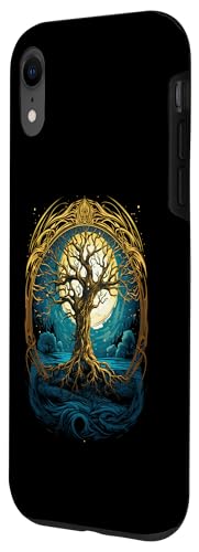iPhone XR Odin Tree of Life Viking Valhalla Pagan Blue and Yellow Case