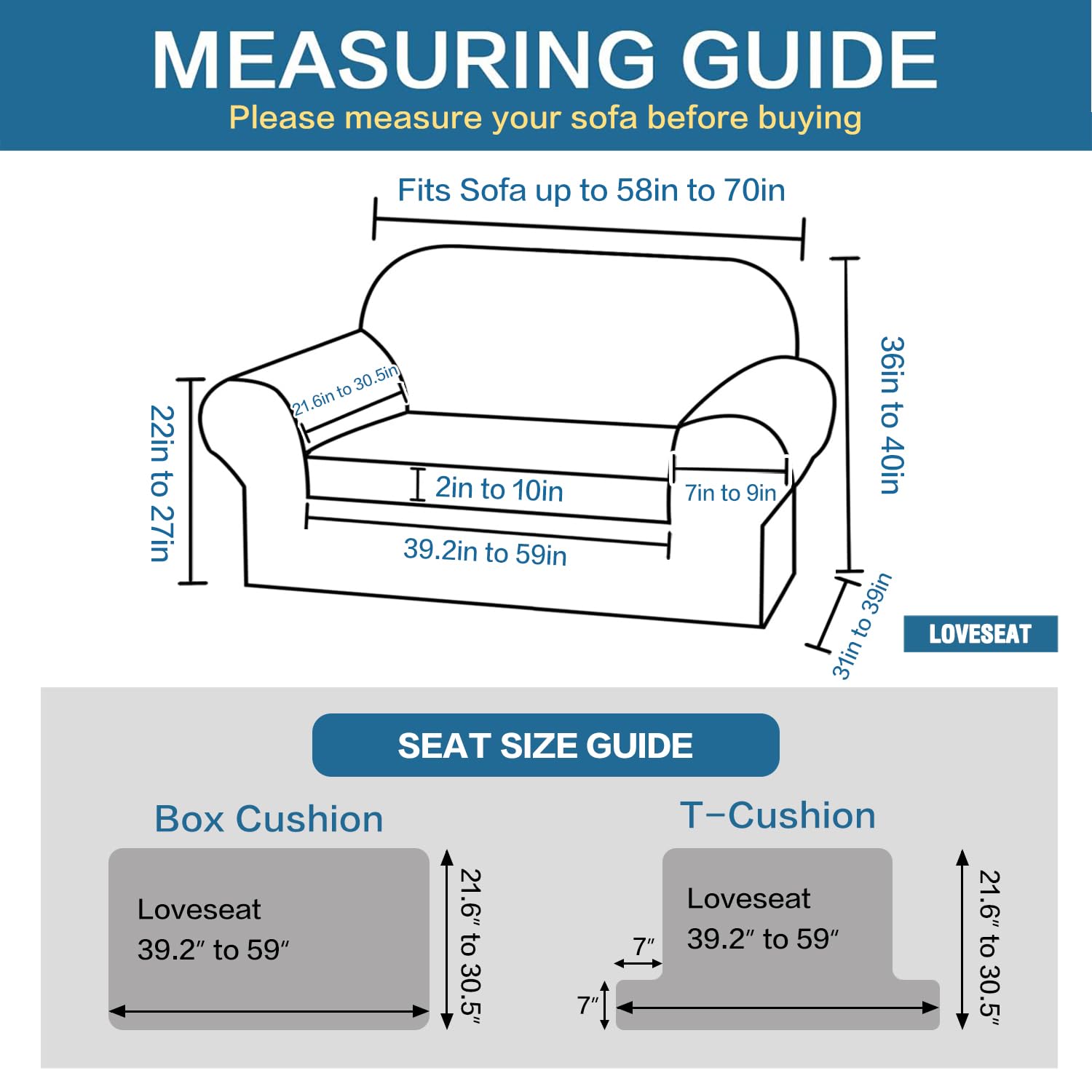 H.VERSAILTEX High Stretch Rich Jacquard 2-Piece Loveseat Slipcover/Furniture Covers for Loveseat with Elastic Bottom, Suit for T Cushion/Box Cushion Spandex Jacquard Fabric, Charcoal Gray