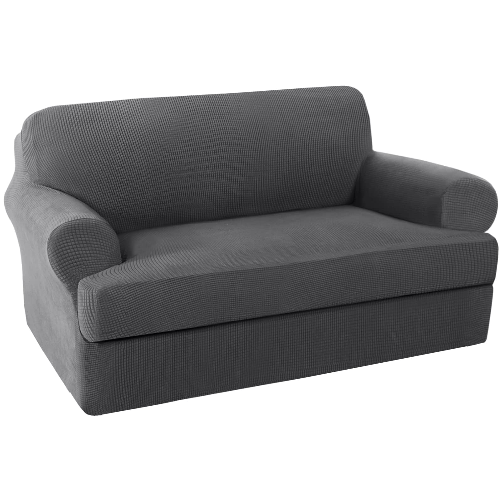 H.VERSAILTEX High Stretch Rich Jacquard 2-Piece Loveseat Slipcover/Furniture Covers for Loveseat with Elastic Bottom, Suit for T Cushion/Box Cushion Spandex Jacquard Fabric, Charcoal Gray