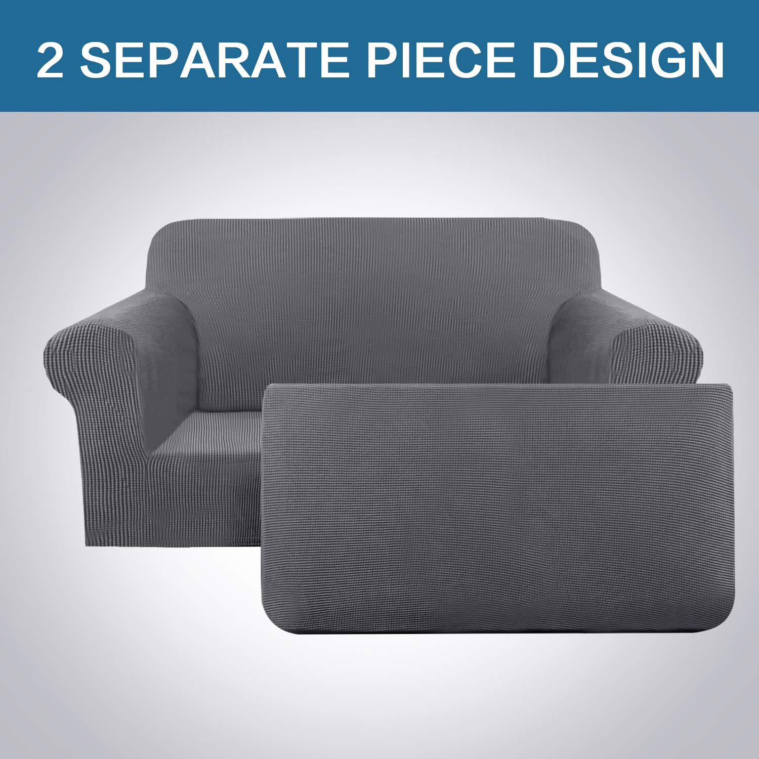 H.VERSAILTEX High Stretch Rich Jacquard 2-Piece Loveseat Slipcover/Furniture Covers for Loveseat with Elastic Bottom, Suit for T Cushion/Box Cushion Spandex Jacquard Fabric, Charcoal Gray
