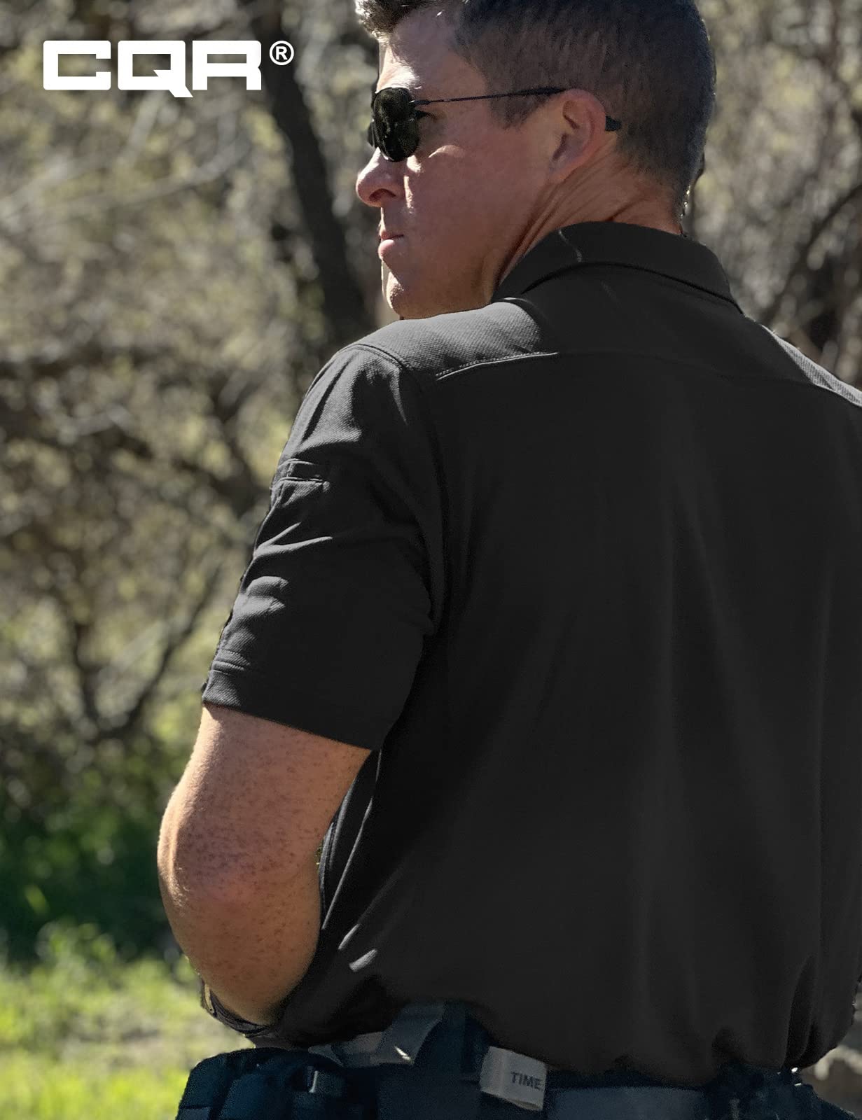 CQR Men's Polo Shirts, Tactical Short Sleeve Golf Performance Shirts, Lightweight Dry Fit UPF 50+ Pique, Frost Essential Black, Medium