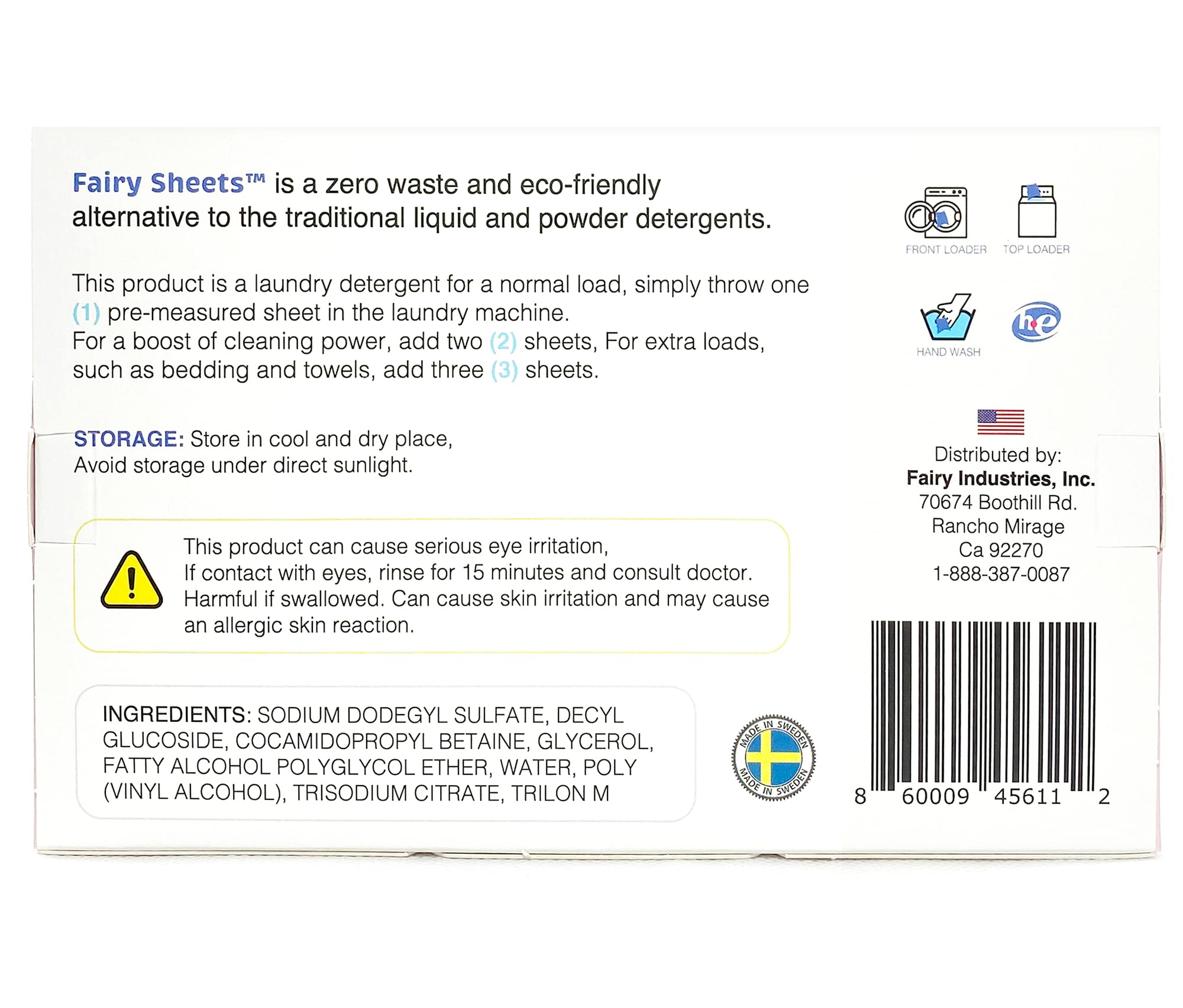 Fairy Sheets Laundry Detergent - Unscented - No Plastic Jug (32 Loads), Liquidless, Eco Friendly, Hypoallergenic, Great for Home & Travel, Made in Sweden