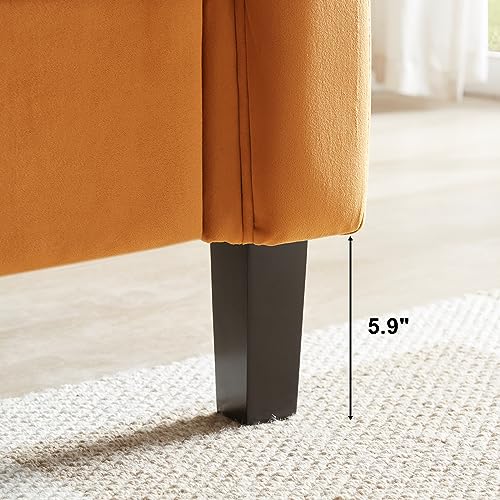 WILLOVE 58" Mid-Century Modern Velvet Sofa, 2 Seater Couch with Comfy Deep Seats, Small Loveseat Couch for Living Room Furniture with Two Throw Pillows, Easy to Install (Ginger)