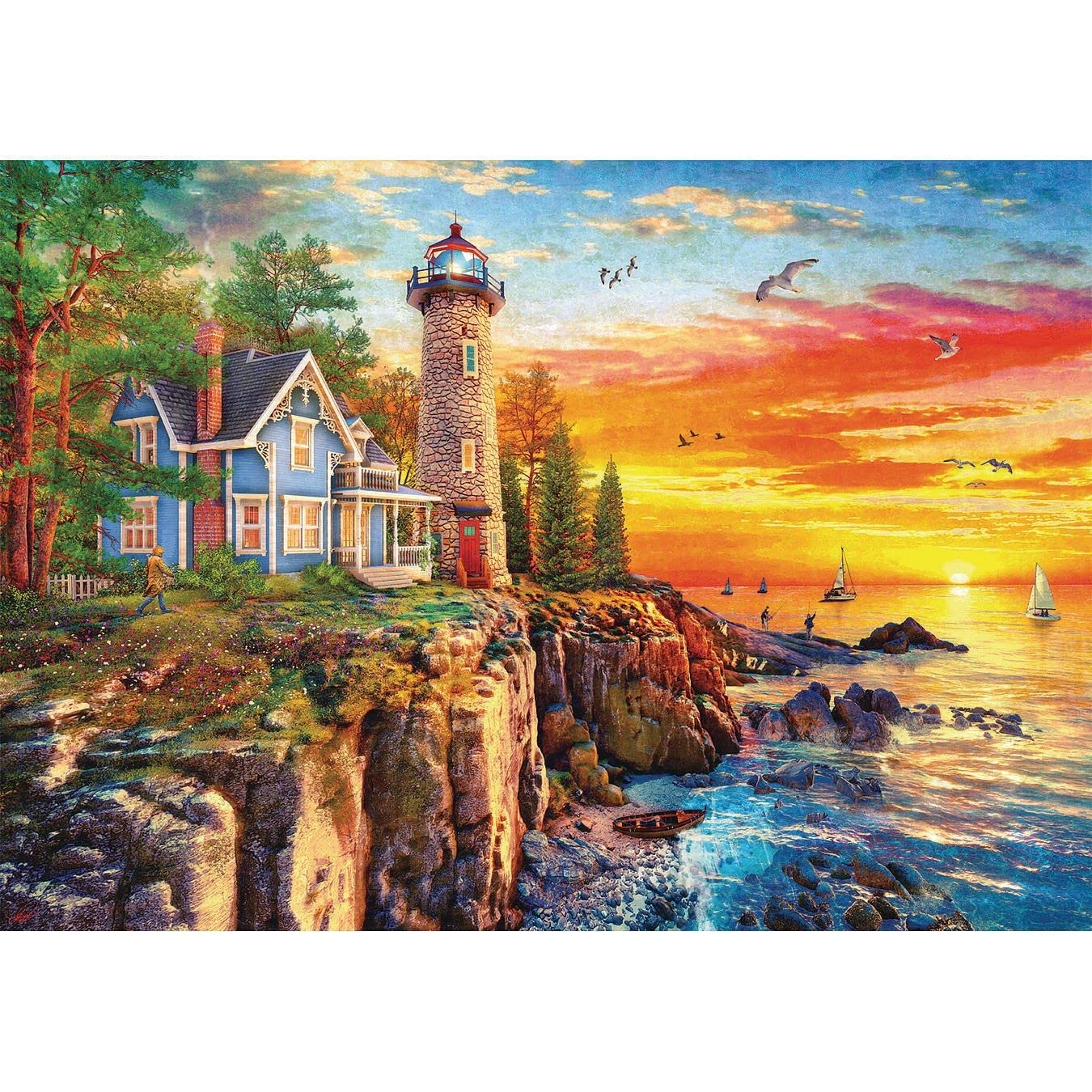 Buffalo Games - Dominic Davison - Rocky Cliff Lighthouse - 300 Piece Jigsaw Puzzle for Adults -Challenging Puzzle Perfect for Game Nights - Finished Size is 21.25 x 15.00