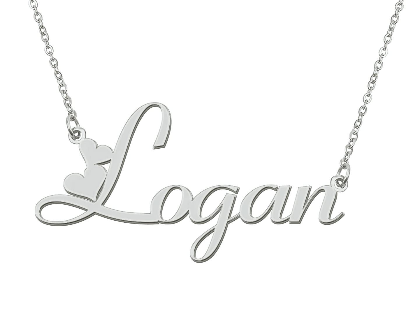 Aoloshow Stainless Steel Silver Logan Name Necklace Love Heart Necklace for Best Friends Mothers Day Jewelry